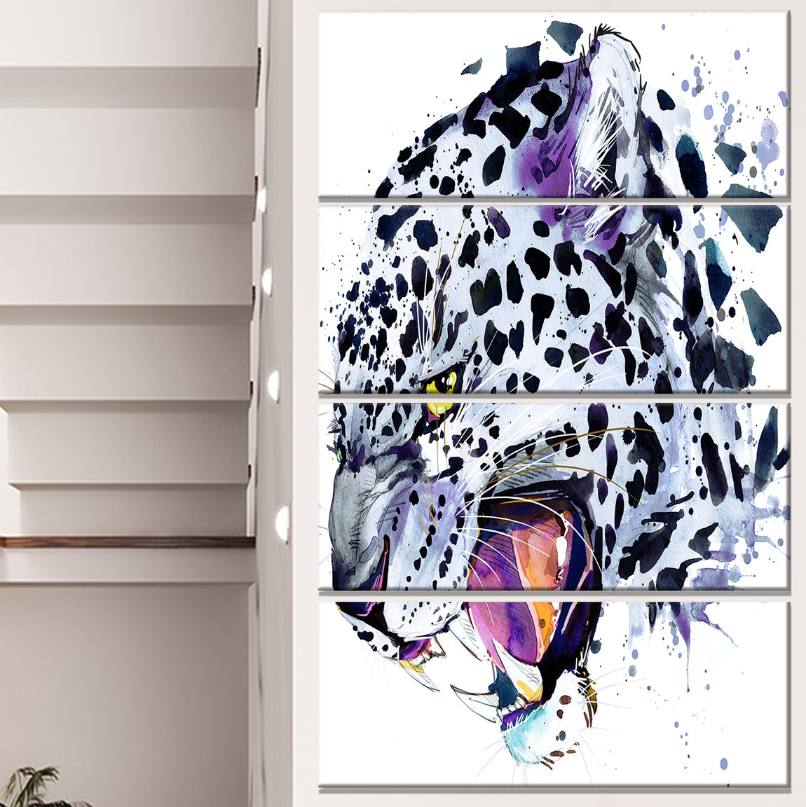 Design Art 'Ferocious Snow Leopard Face' 4 Piece Graphic Art on Wrapped ...
