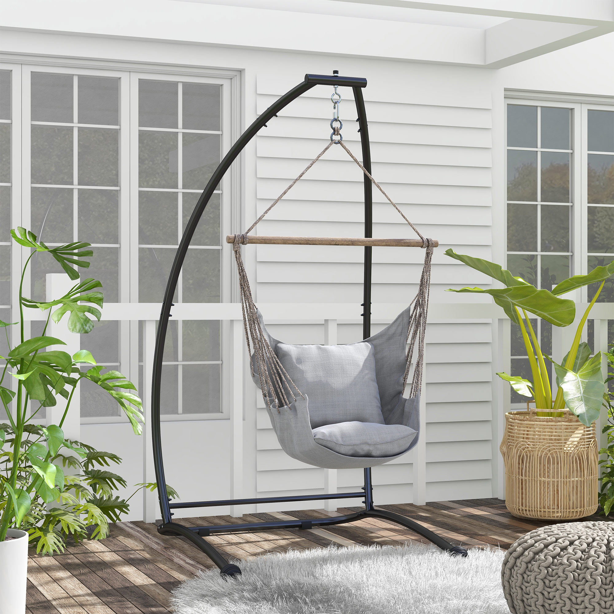 Arlmont & Co. Hammock Chair Stand, C Shape Hanging Heavy Duty Metal ...