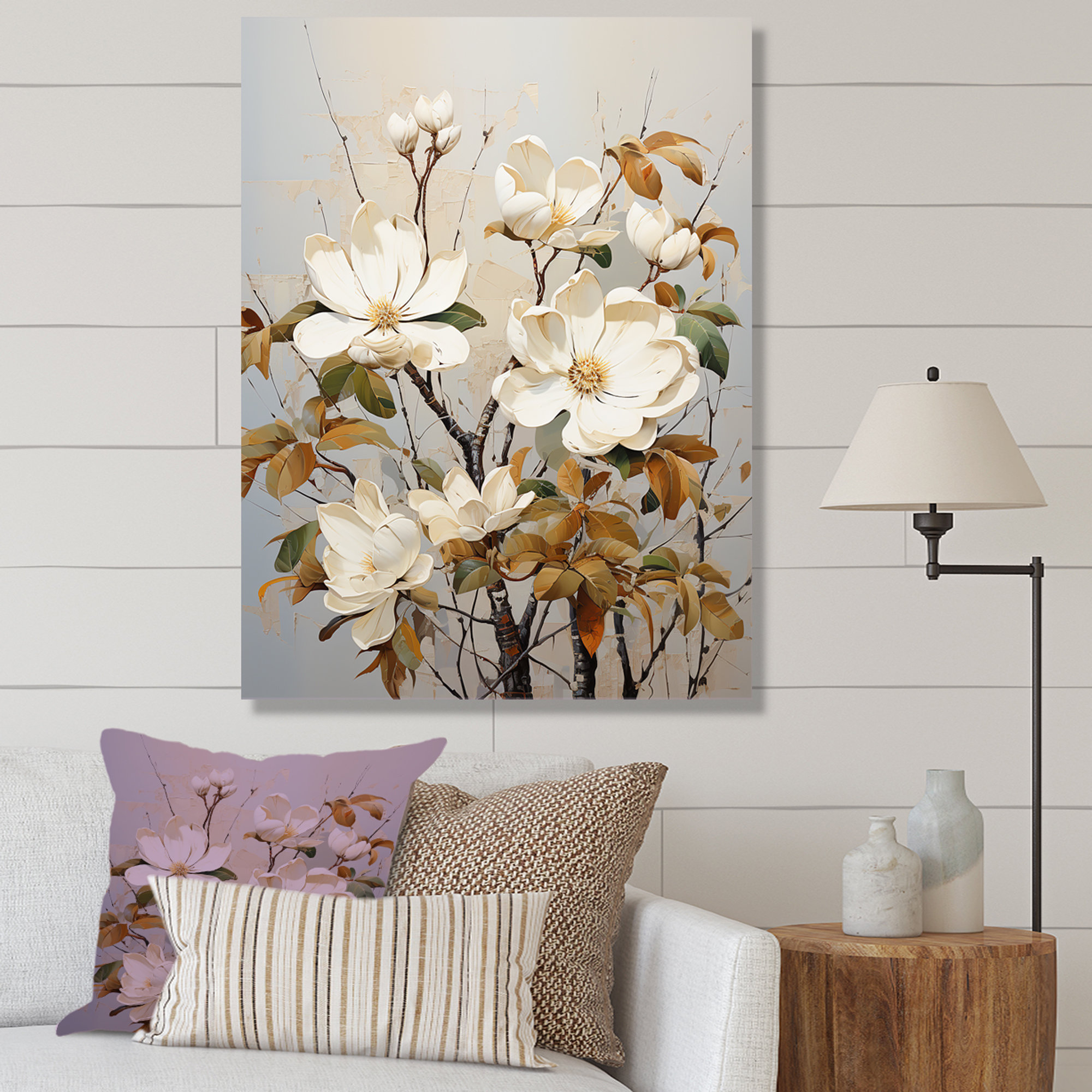 Winston Porter Gentle Magnolia Beige Melody - Magnolias Wall Art Living ...