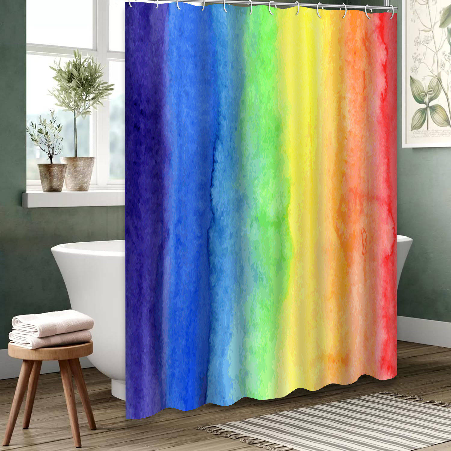 East Urban Home Rainbow Waterproof Shower Curtain,Colorful Watercolour ...