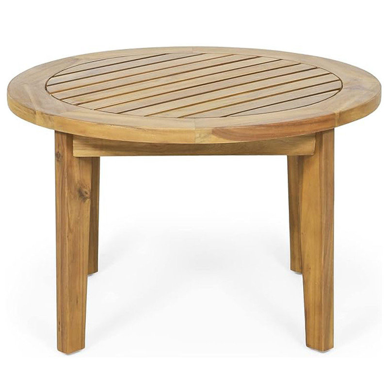 Lark Manor Home Round Teak Wood Coffee Table, Weather-Resistant Table ...