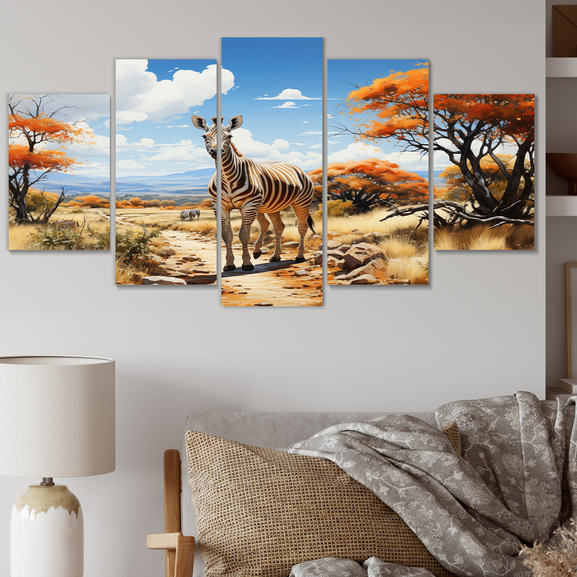 Design Art African Savannah Stroll III - African Wall Decor - 5 Panels ...