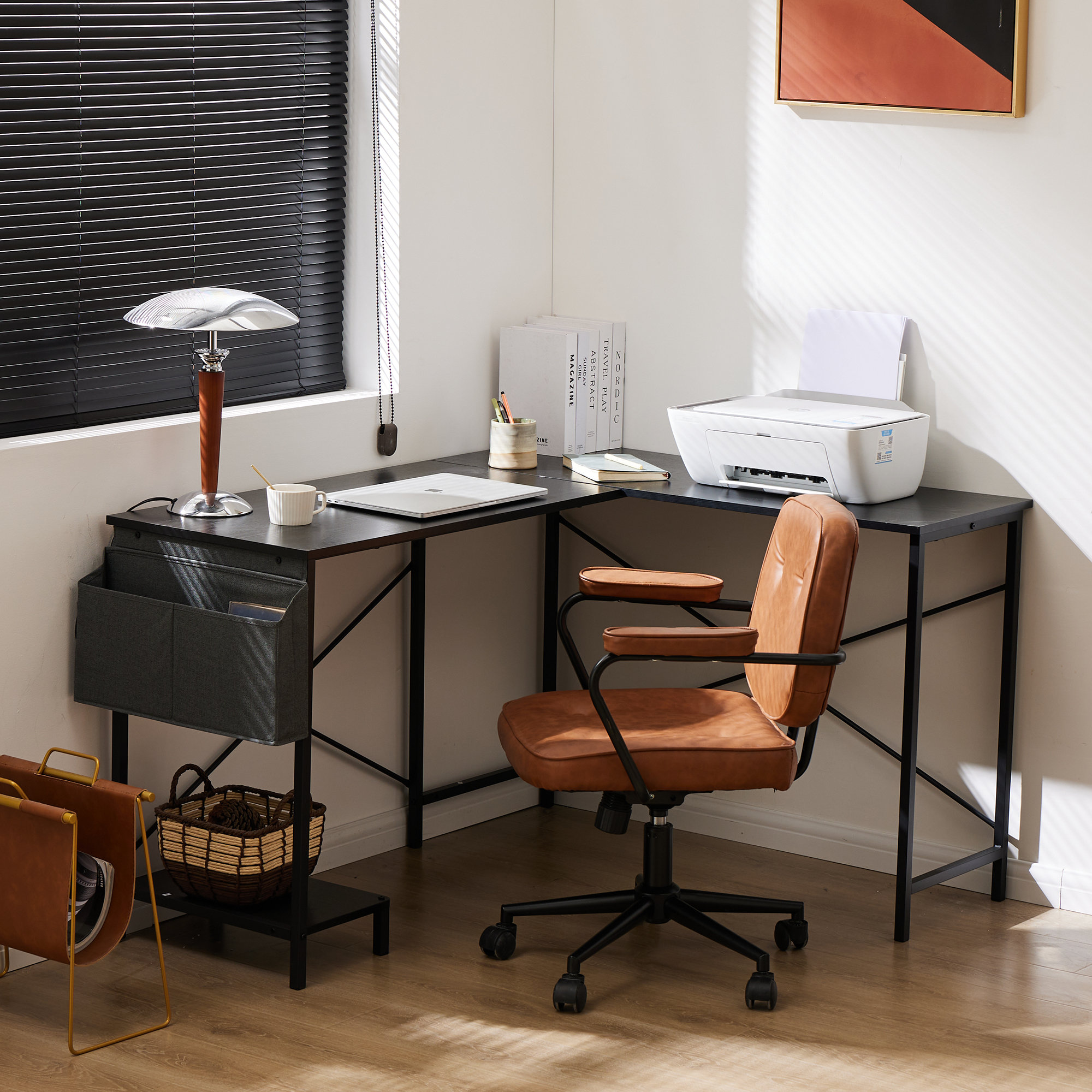 Inbox Zero Hussan 50" Wide Reversible L-Shape Desk with Storage Bag ...