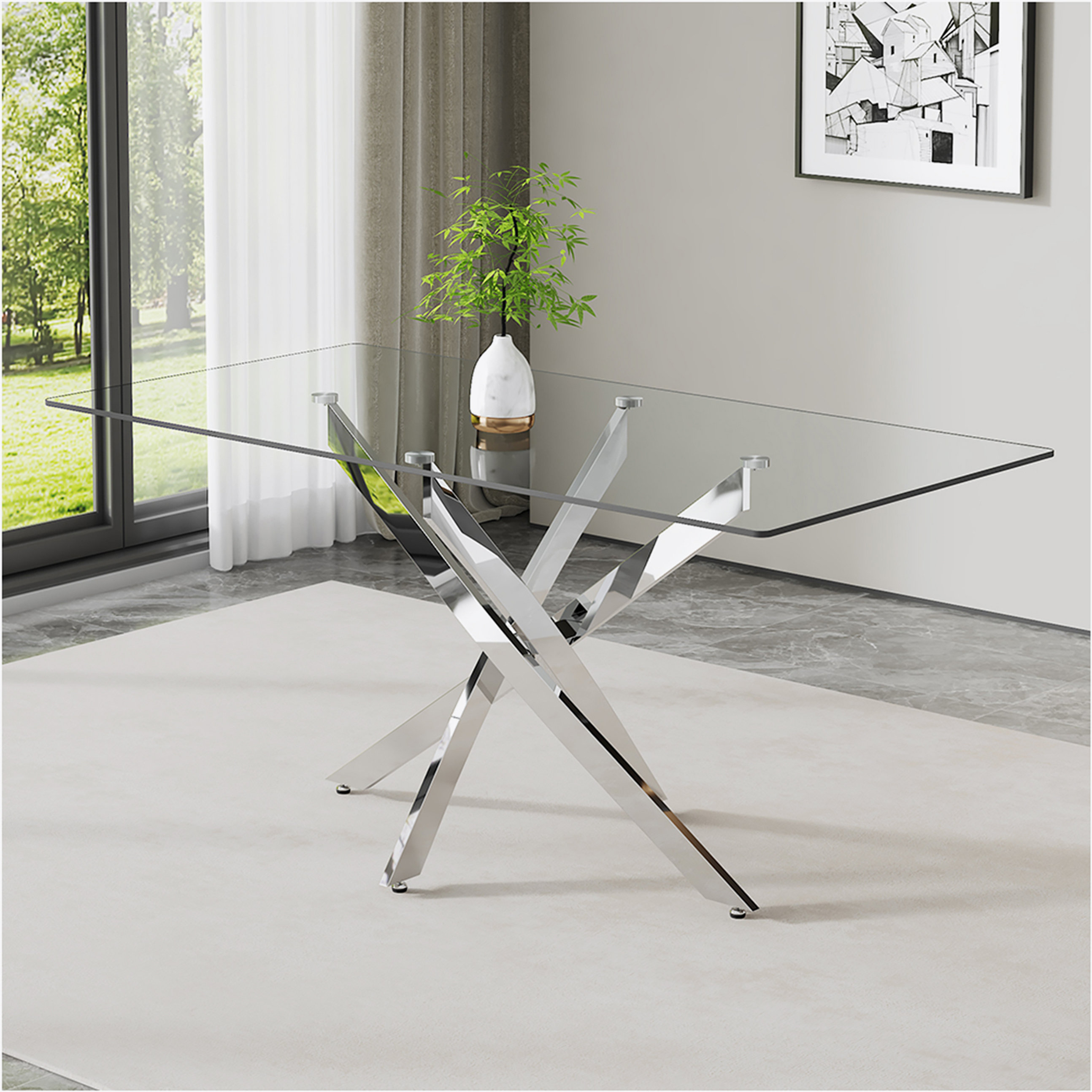 Wrought Studio™ Rectangular transparent tempered glass table with ...