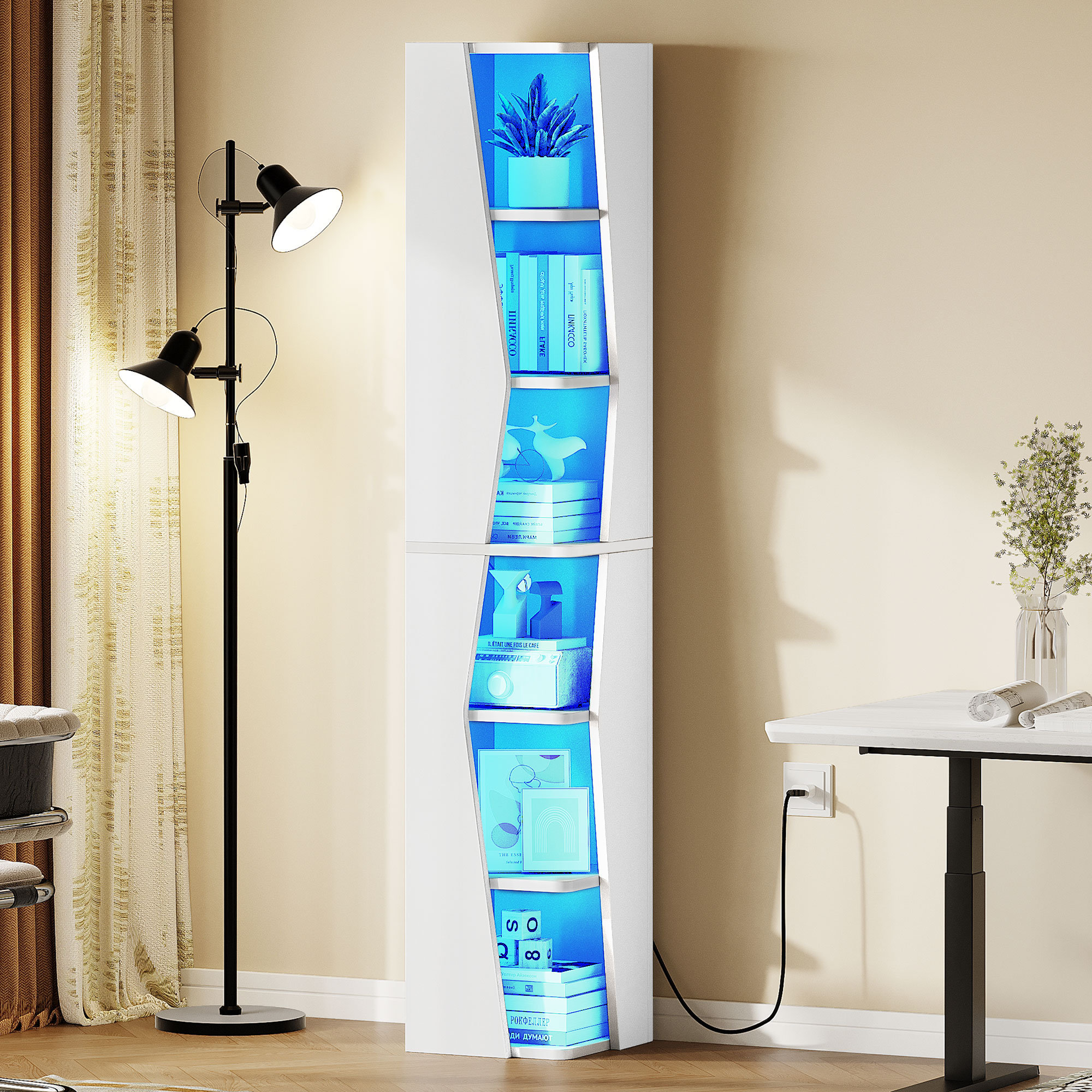 Wrought Studio™ Kulia 71'' H 6 Tier Corner Bookcase Display Shelf with ...