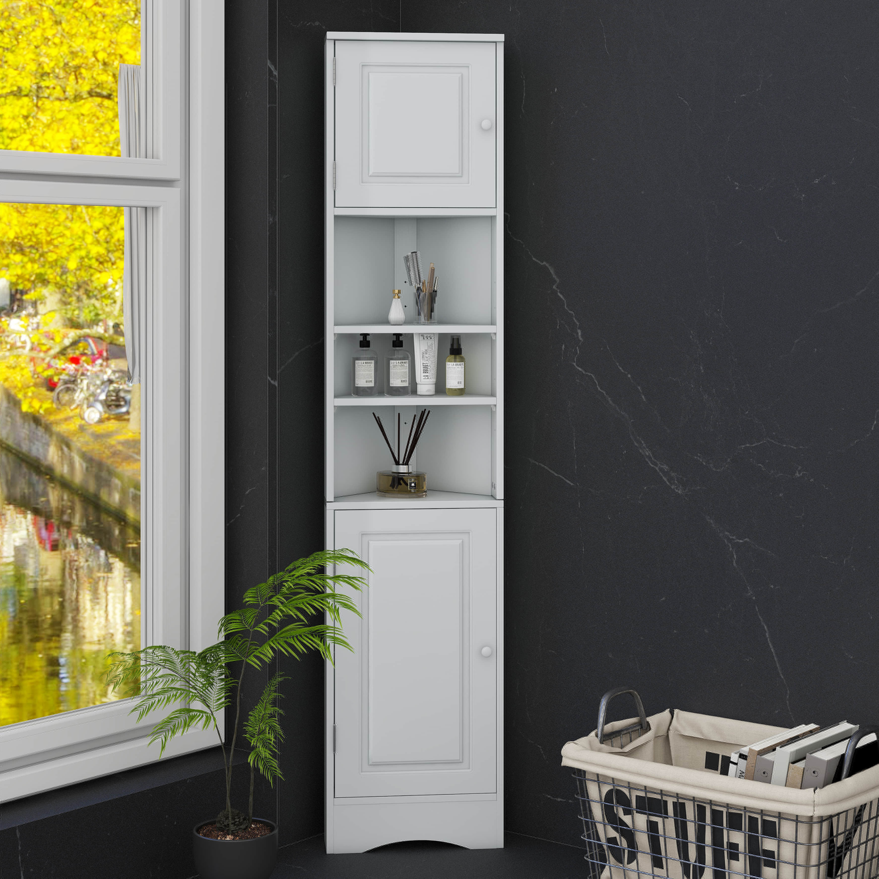 Red Barrel Studio® Tall Bathroom Corner Cabinet With 2 Doors, Slim ...