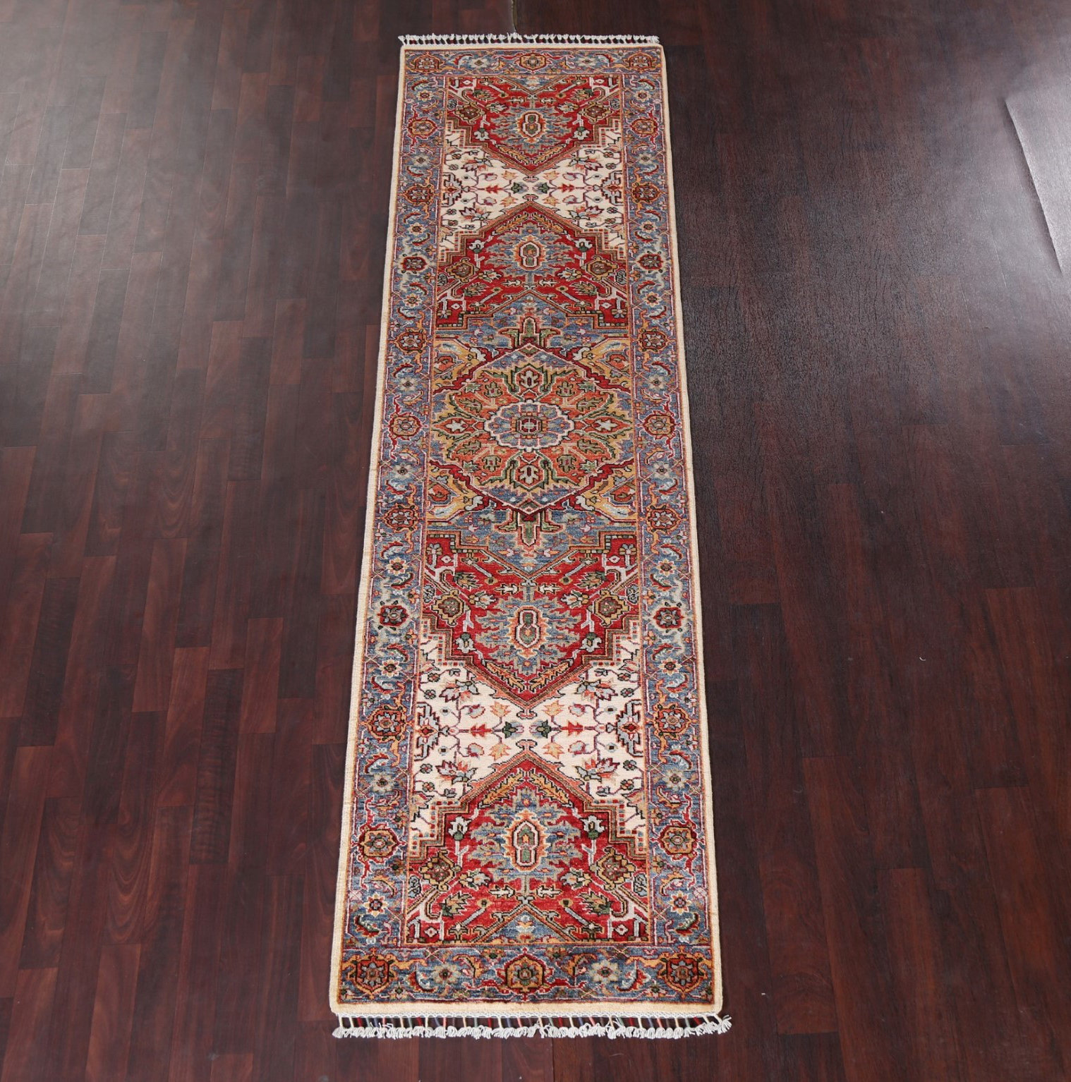 Rugsource One-of-a-Kind Runner Hand-Knotted 2'7" x 9'8" Wool Red/Blue ...