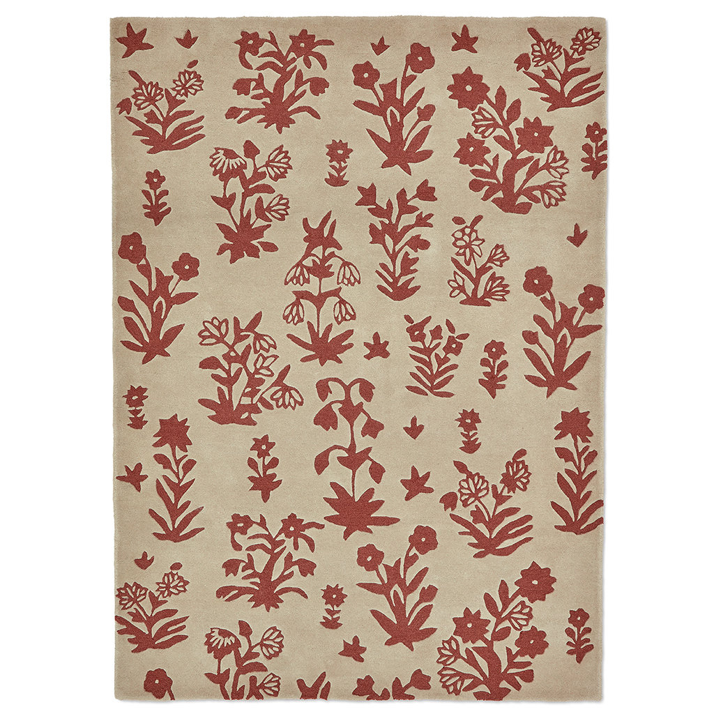 Sanderson Rectangle Floral Hand Tufted Wool Area Rug in Beige/Red | Wayfair