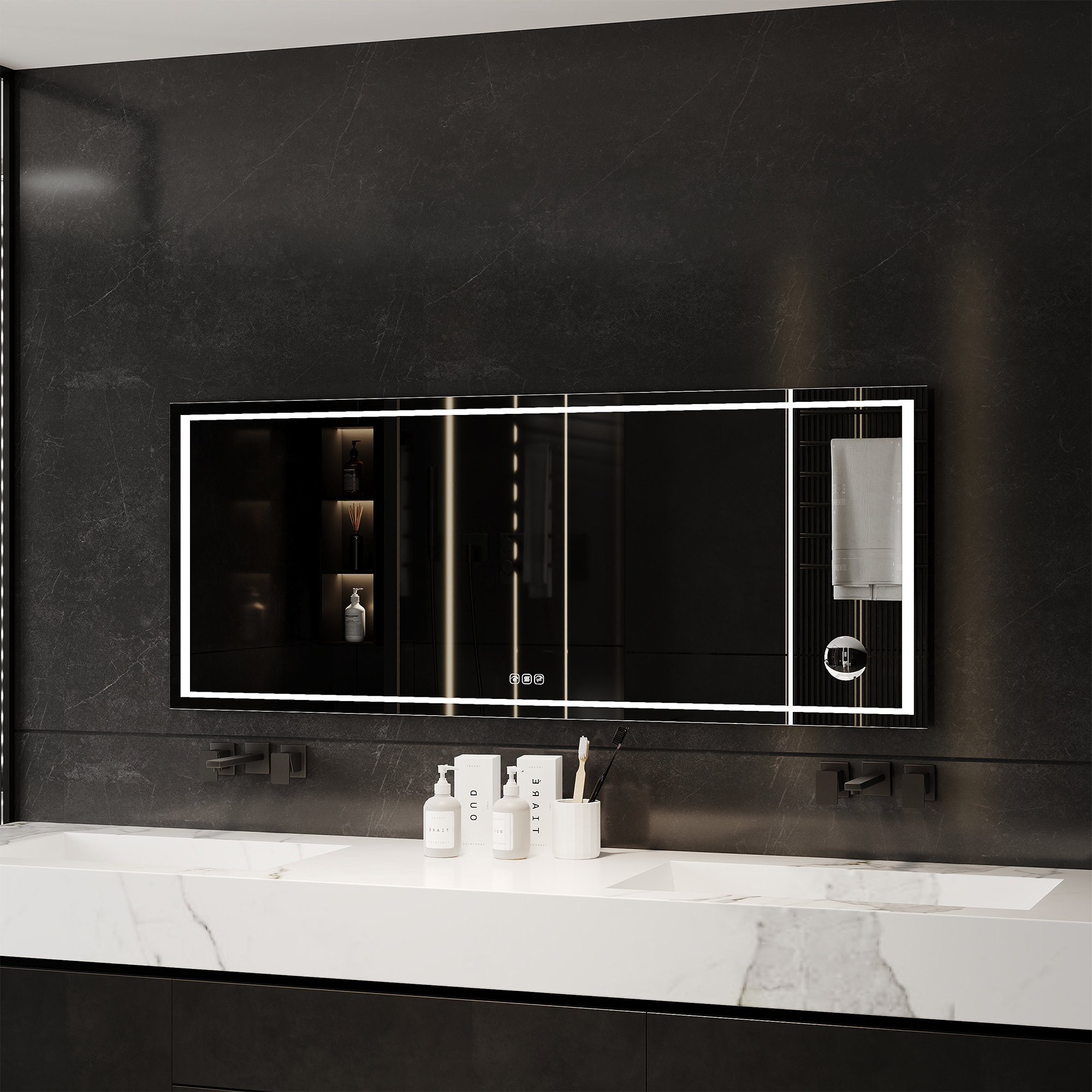 Ivy Bronx LED Bathroom Mirror, Dimmable Lighted Vanity Mirror, Front ...