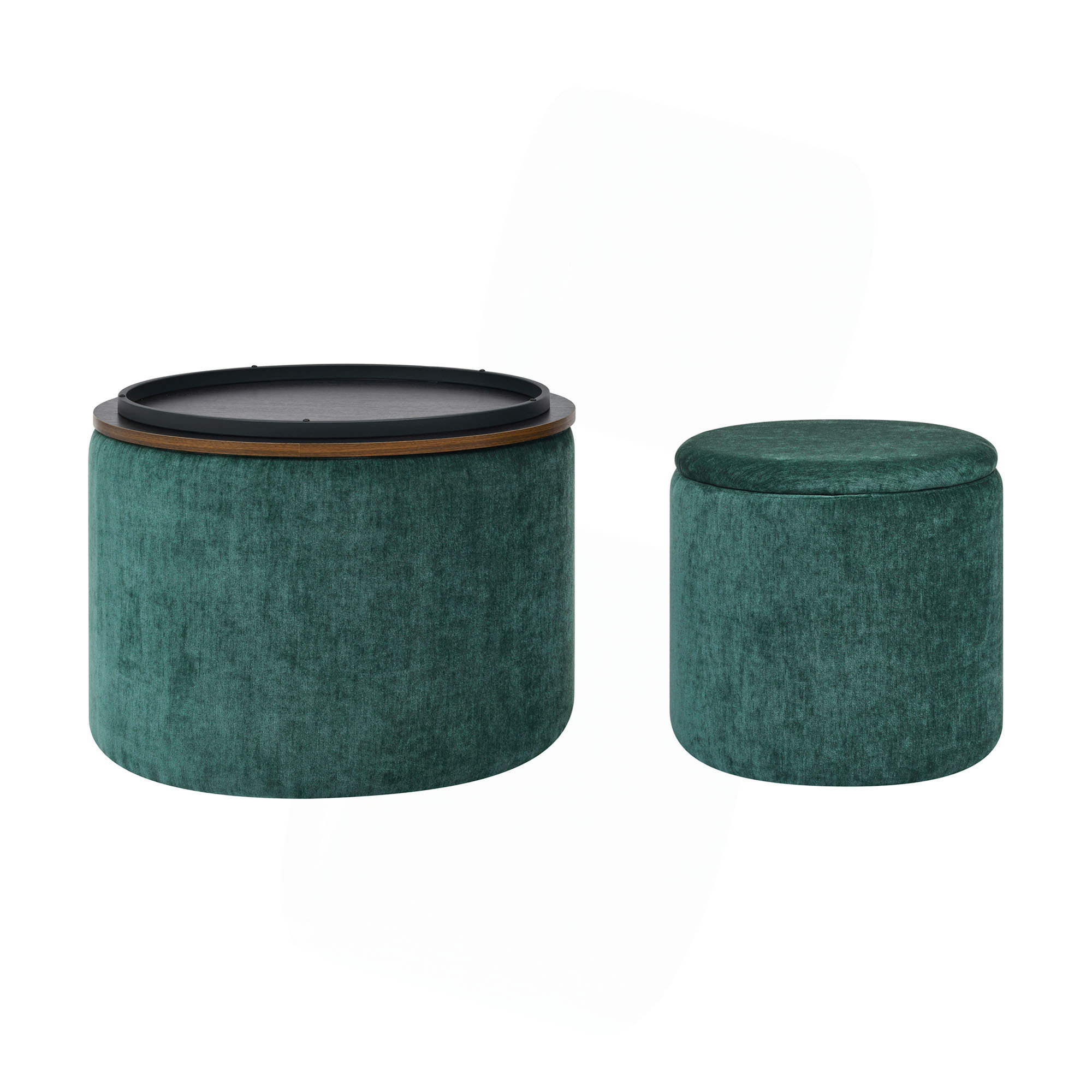 Latitude Run® 2-Piece Set Round Chenille Storage Ottoman, Equipped With ...
