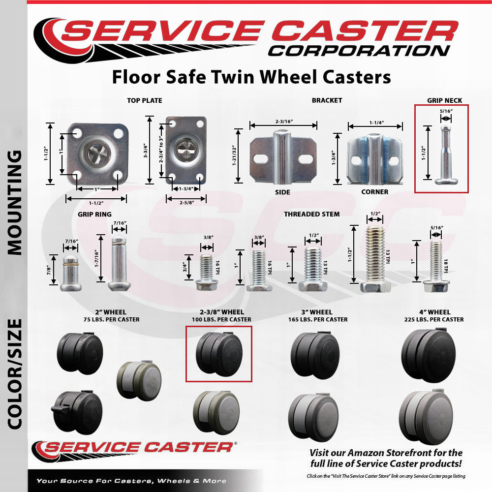 Service Caster Floor Safe Twin Caster with Grip Neck Stem | Wayfair