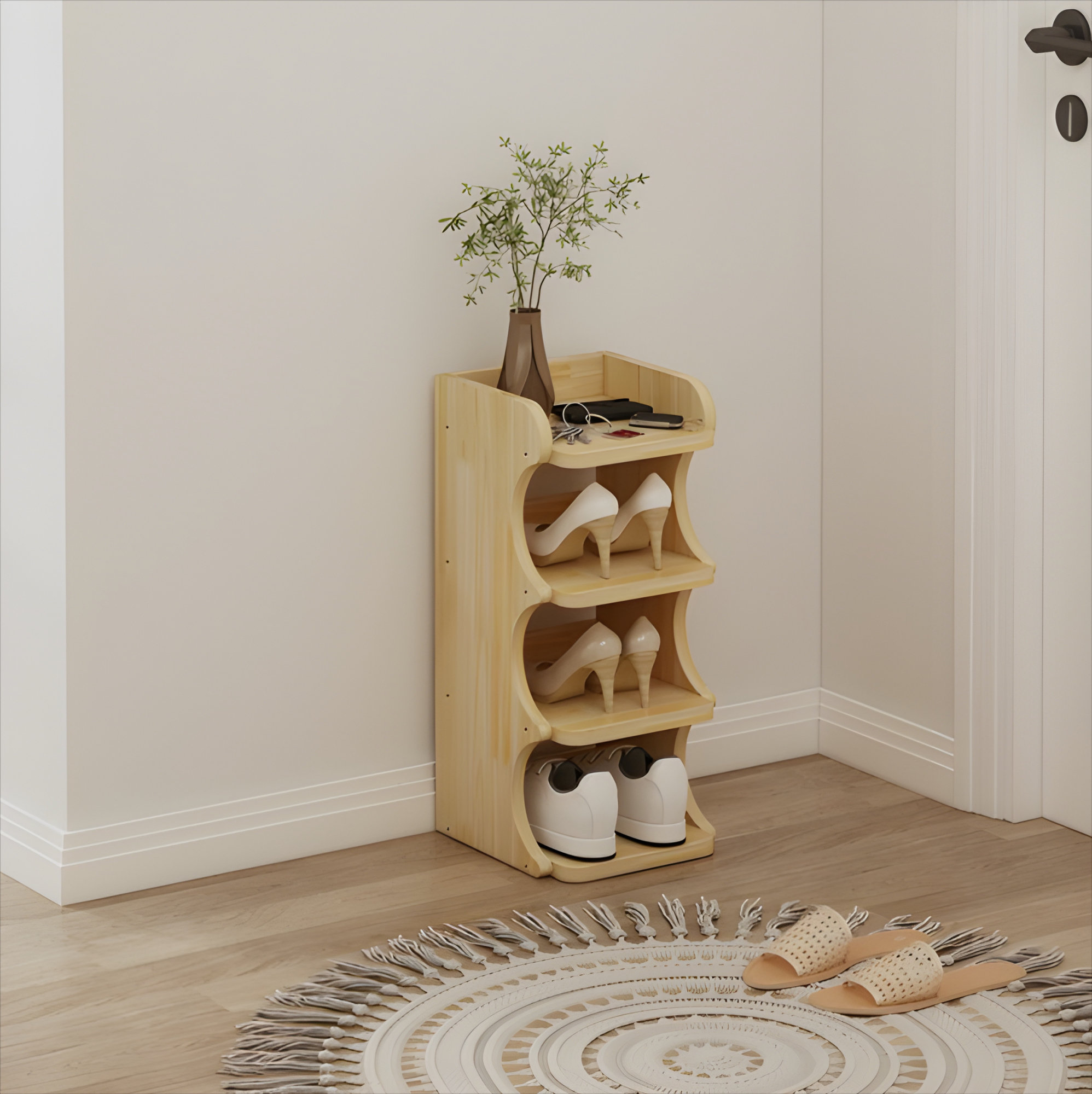 Rebrilliant Narrow Multi-Tier Pine Shoe Rack – Space-Saving Entryway ...