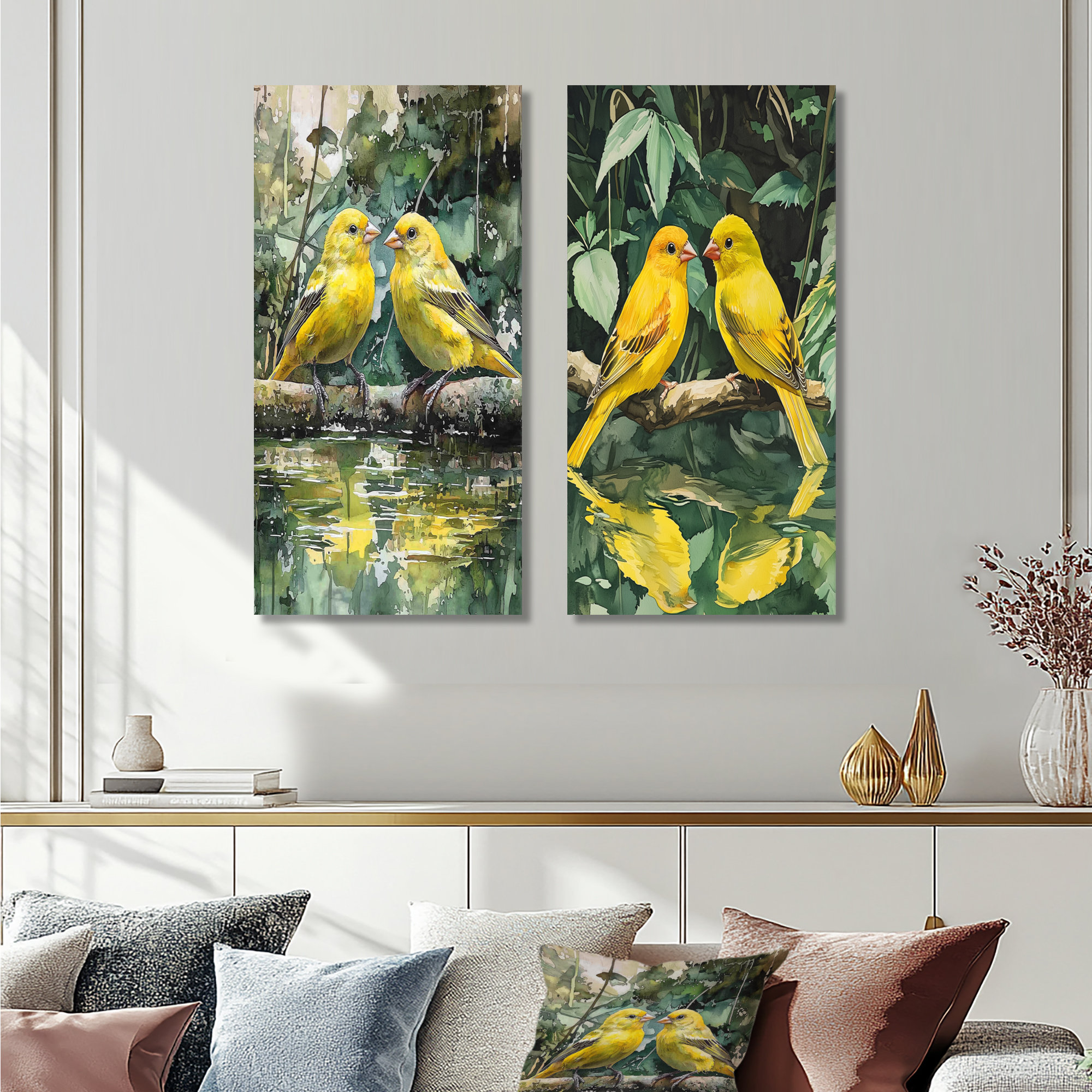 Lark Manor™ Finches Birds By The Farm Pond I - Animals Wall Art 2 ...
