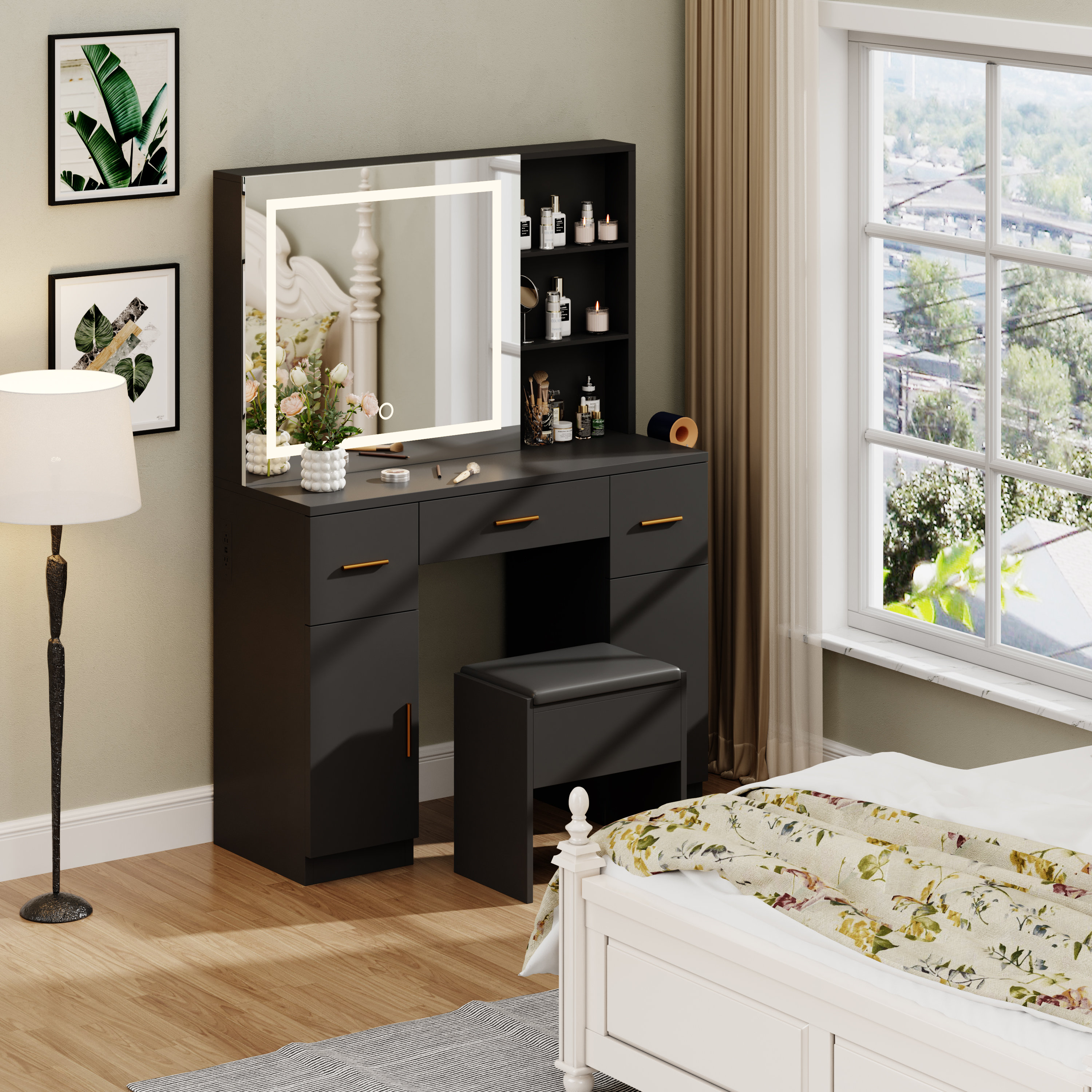 Ivy Bronx Makeup Vanity Set | Wayfair