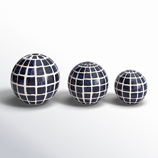 Halcott Set of 3 Ceramic Orbs - 4", 5", 6" Set of Blue and White ...