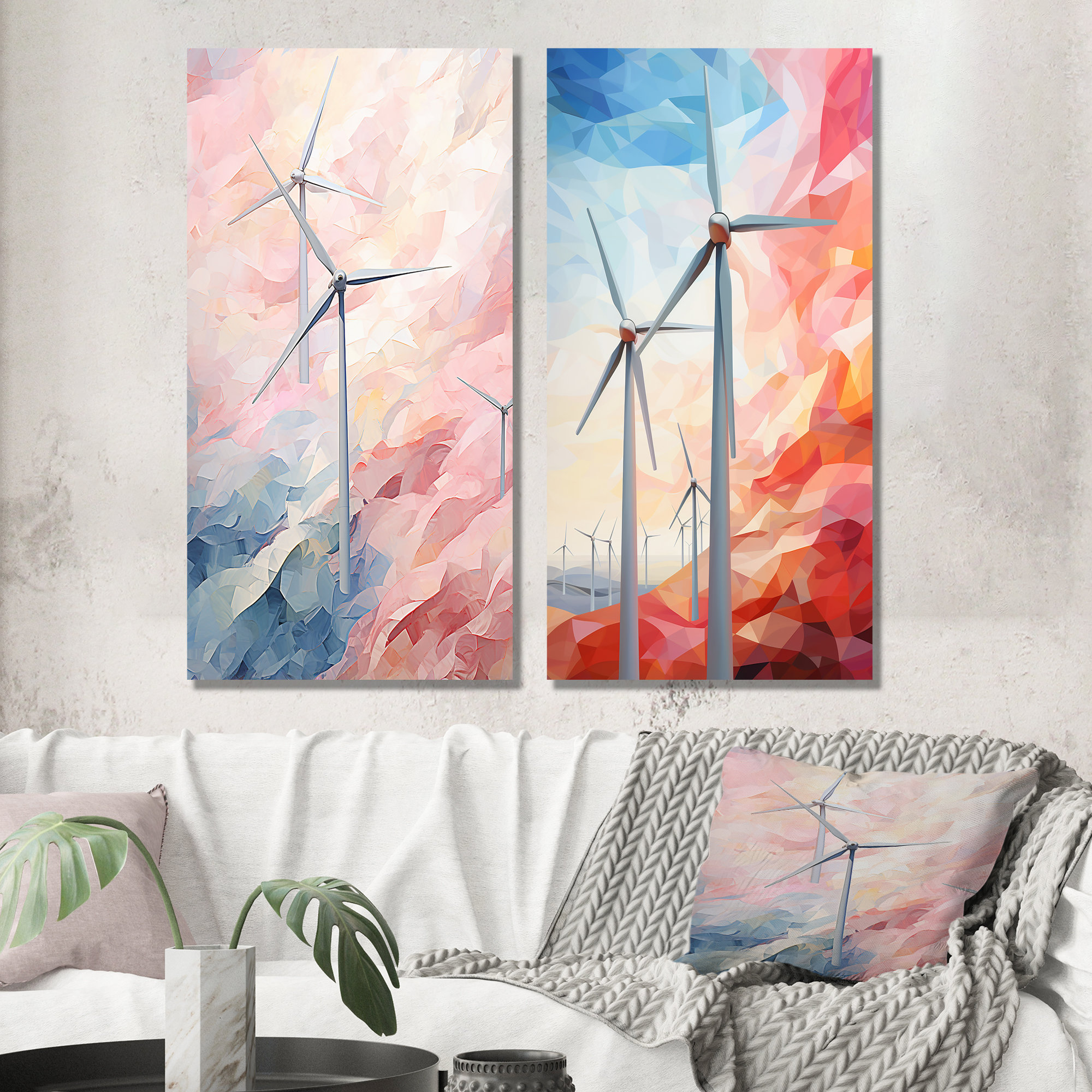 Ivy Bronx Minimalism Wind Turbines - Wind Turbines Canvas Wall Art Set ...