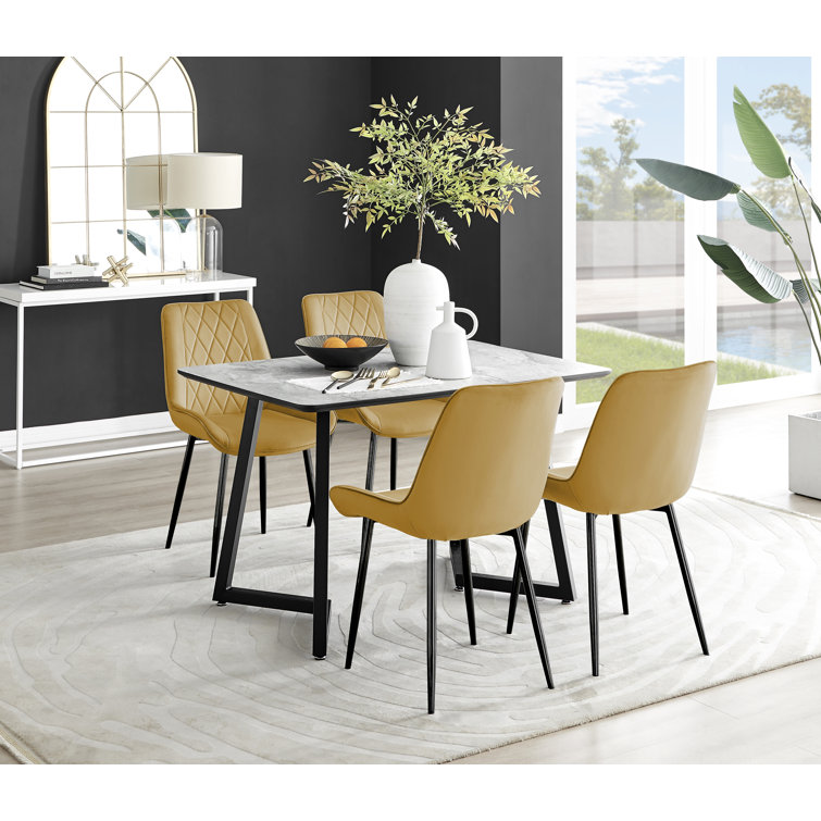 East Urban Home Carzon Marble Effect Melamine Dining Table and Chairs ...