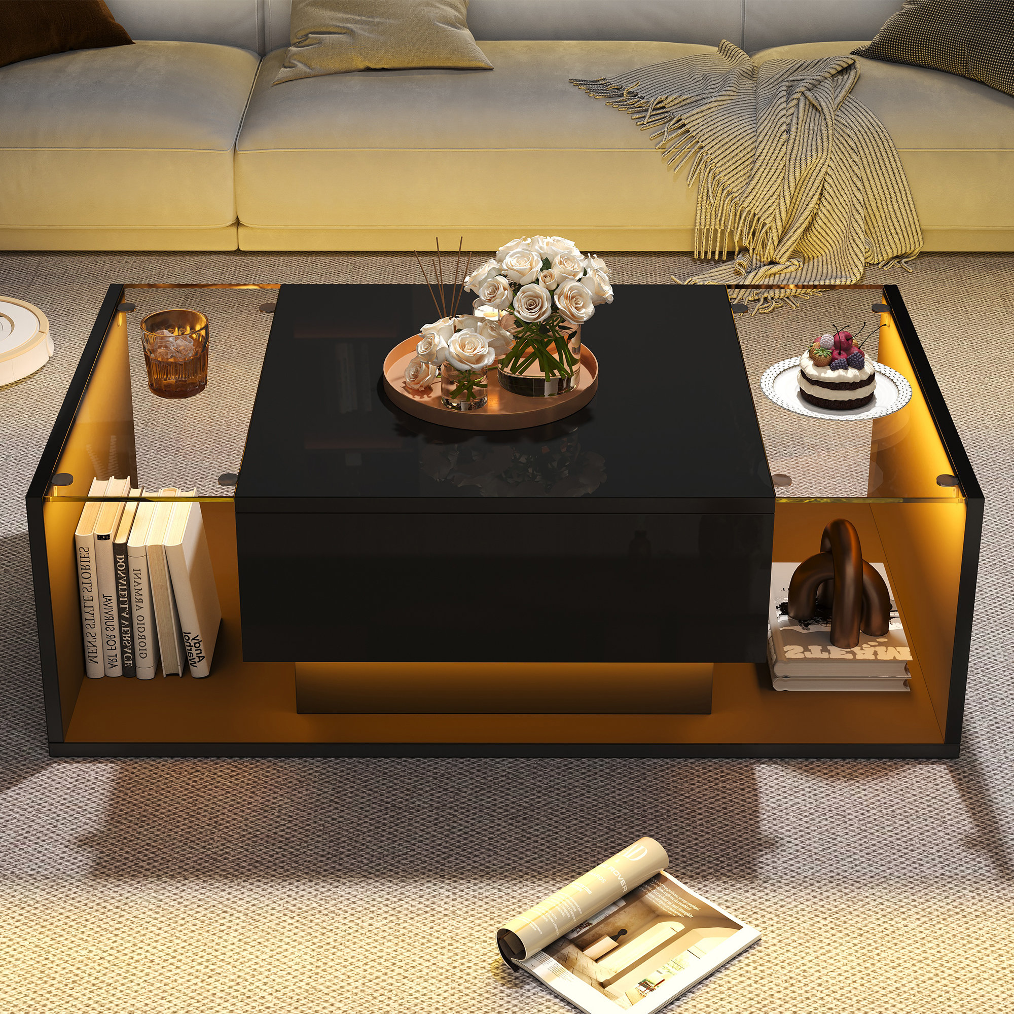 Metro Lane LED Coffee Table With Glass Top & Drawer | Wayfair.co.uk