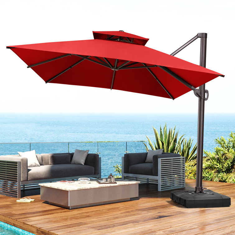 Arlmont & Co. 120'' Square Cantilever Umbrella With Weighted Base ...