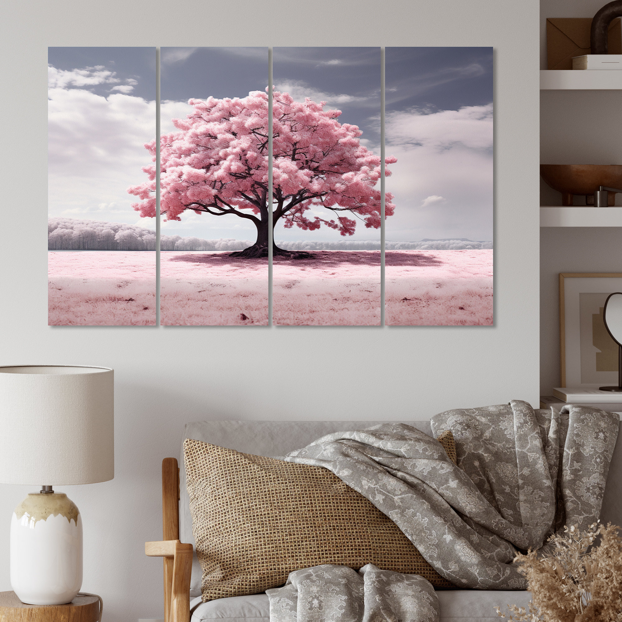Ebern Designs Pink Tree Spring Awakening II On Canvas 4 Pieces Print ...