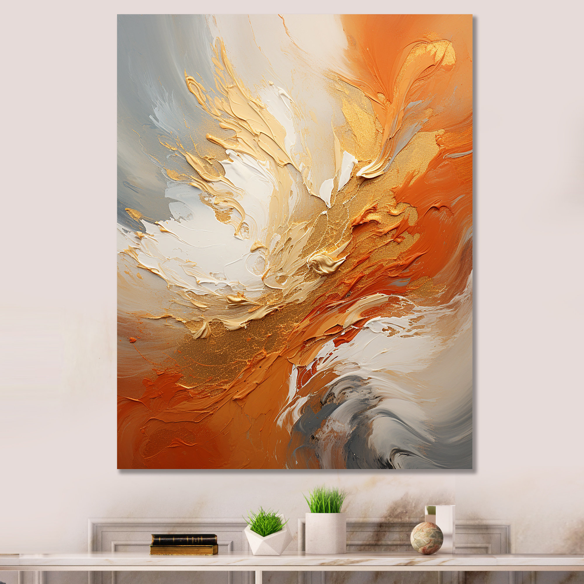 Wade Logan® Golden Orange Surge - Abstract Spirals Wall Art Living Room ...