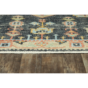Charlton Home® Capriola Hand-Knotted Wool/Cotton Gray/Gold/Coral Area ...