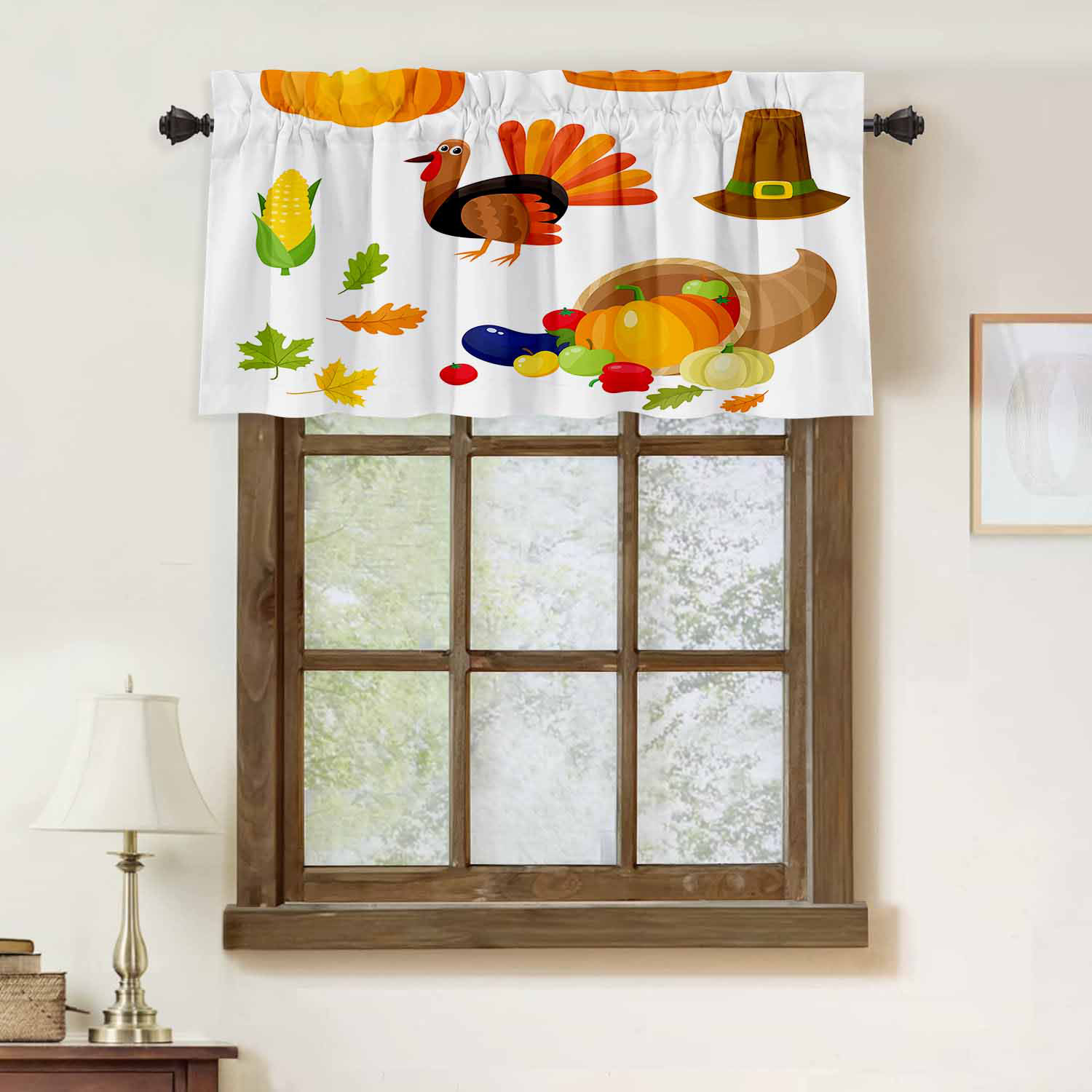 The Holiday Aisle® Orange 52"W of Colorful Thanksgiving Turkey Window ...