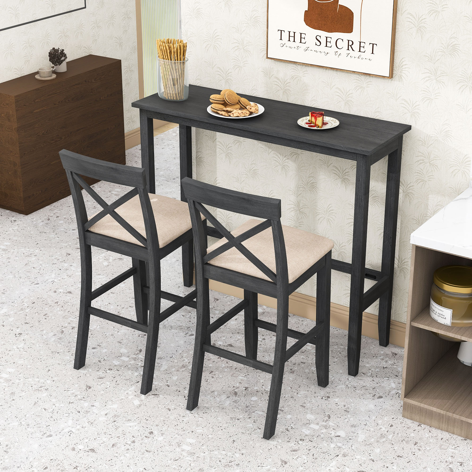 August Grove® 3-Piece Space-Saving Dining Set, Counter Height Dining ...