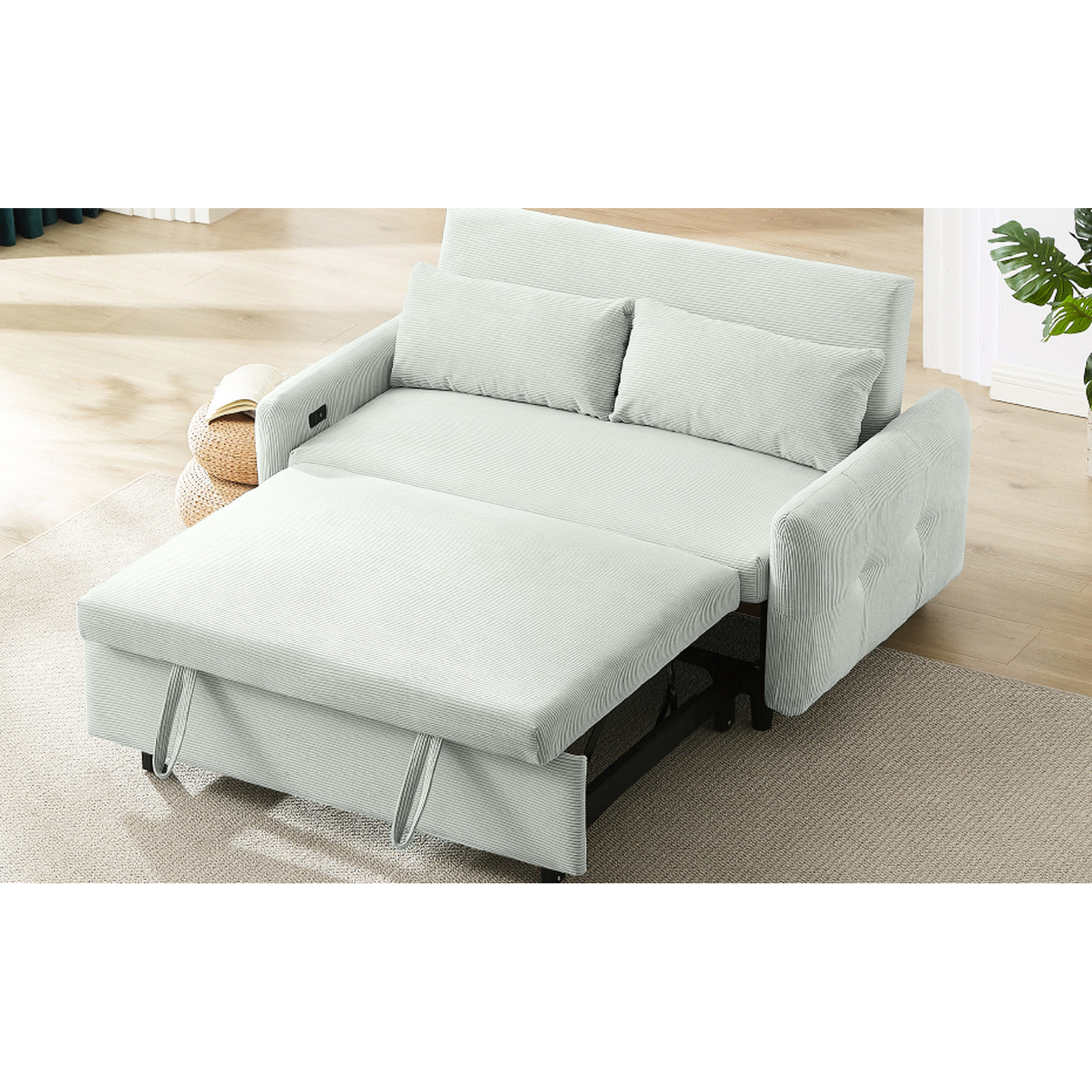 Mercer41 Modern Pull-out Bed For Living Area. 3 Adjustable Settings. Ports. Comfortable Corduroy ...