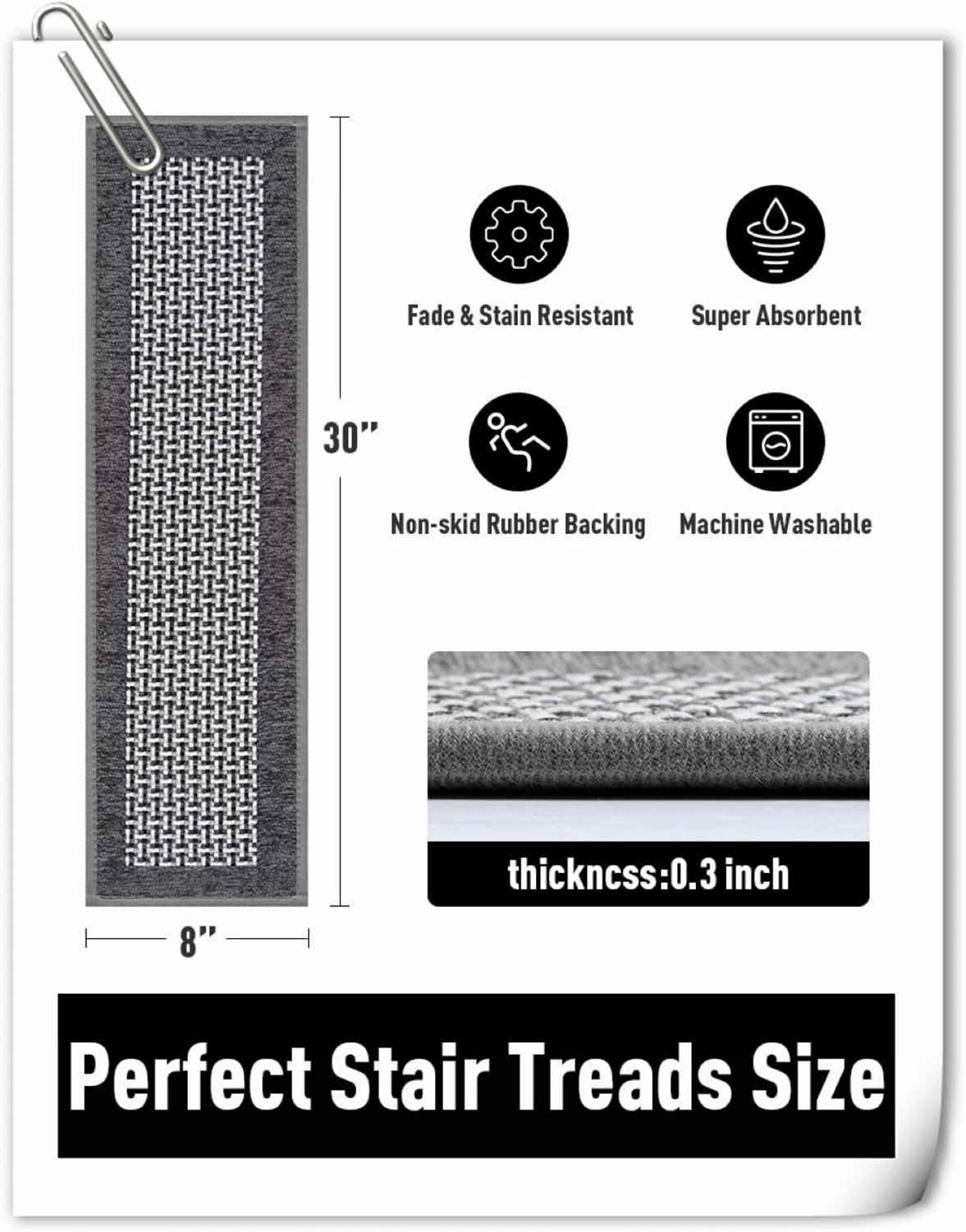 Latitude Run® Stair Treads For Wooden Steps Indoor 15PCS - 8"X30 ...