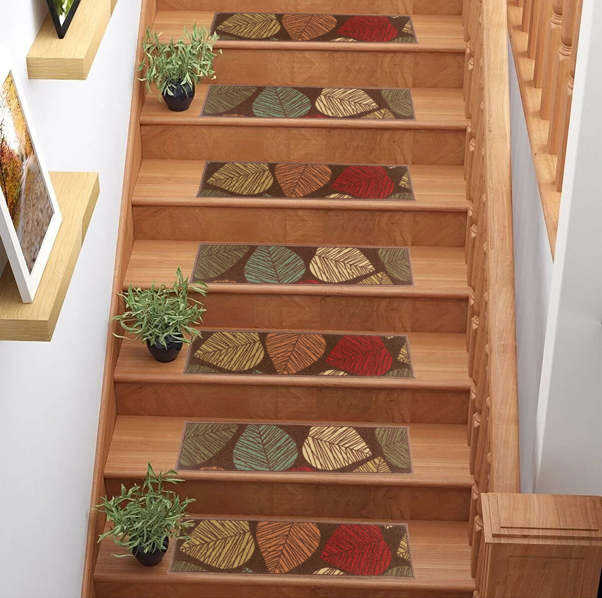 Winston Porter Slip Resistant Machine Washable Floral Leaves Brown Low ...