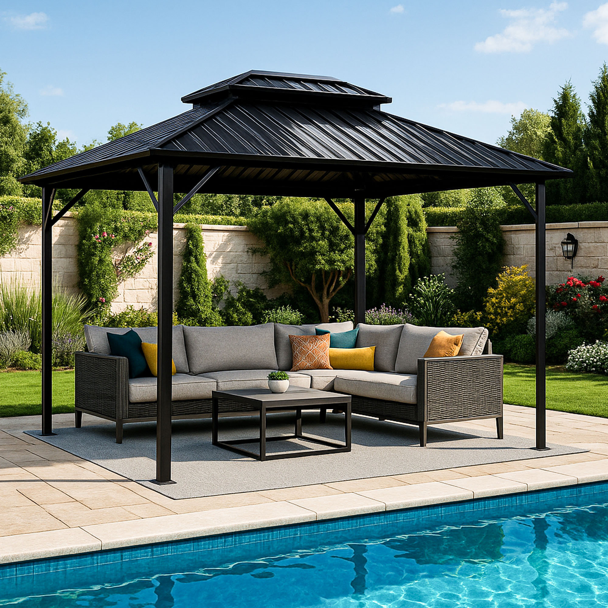 WHISKERTIDE Pavillon de jardin à toit rigide 10 x 10 pi avec double ...