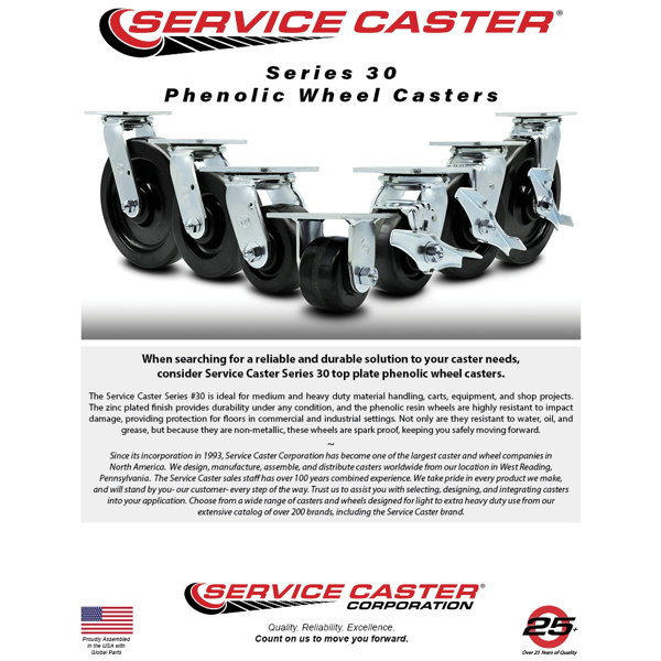 Service Caster Greenlee Swivel Caster with Brake & Bolt-On Swivel Lock ...