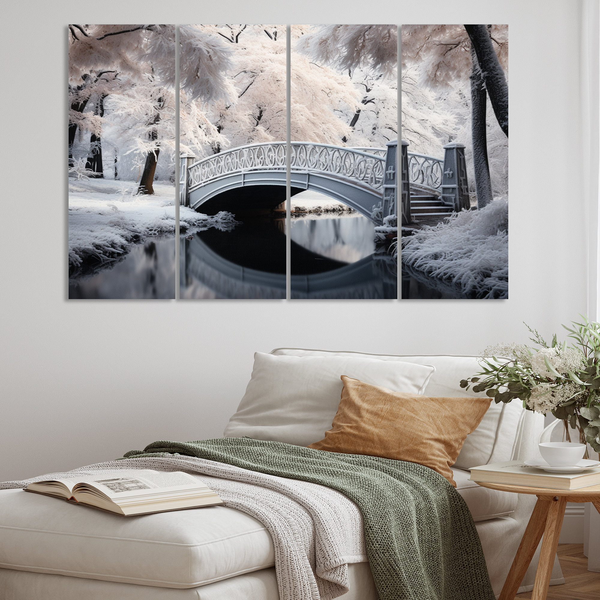 Design Art White Bridge In Winter II - Bridges Metal Wall Art Prints ...