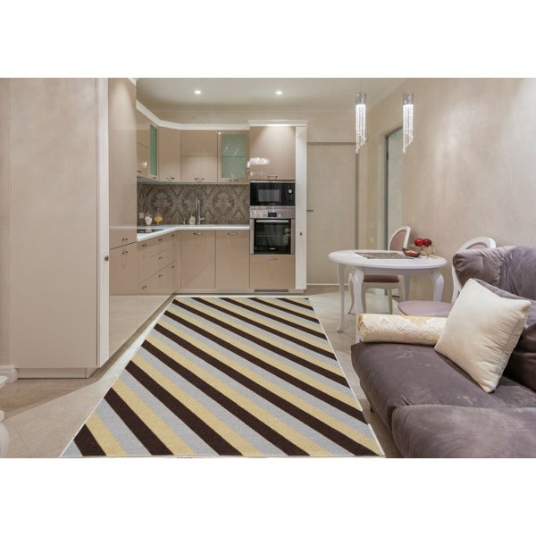 17 Stories Geovanny Striped Machine Woven Beige/Brown Area Rug ...