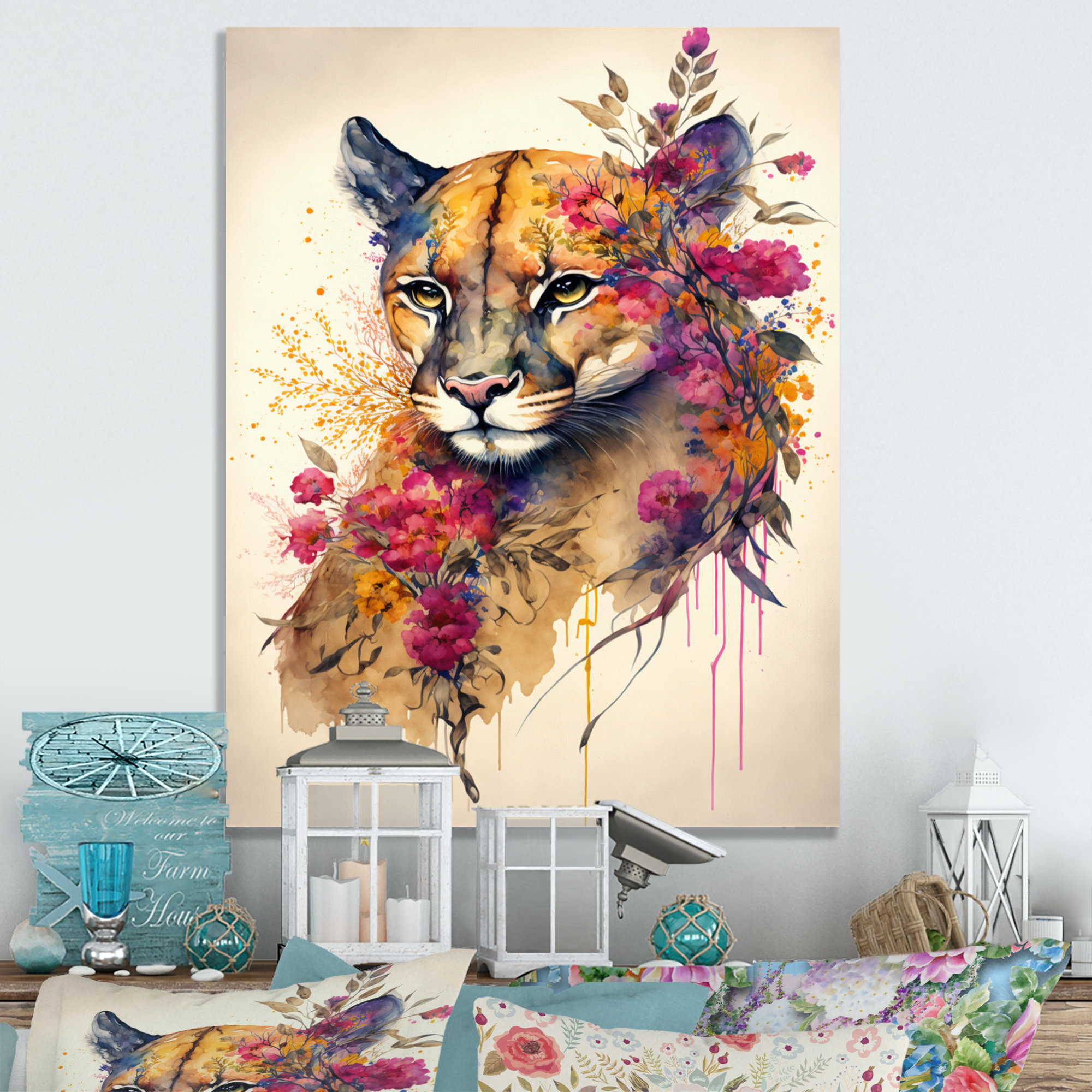 Dakota Fields Cute Puma Floral Art II - Painting on Canvas | Wayfair