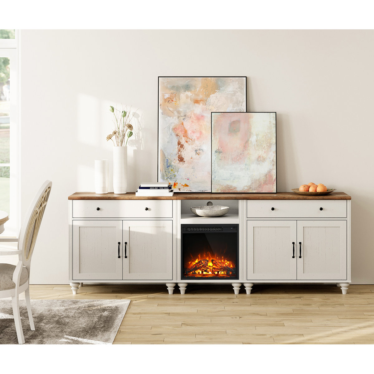 Charlton Home® Sideboard Cabinet With 7 Storages, Vintage Wood Grain ...