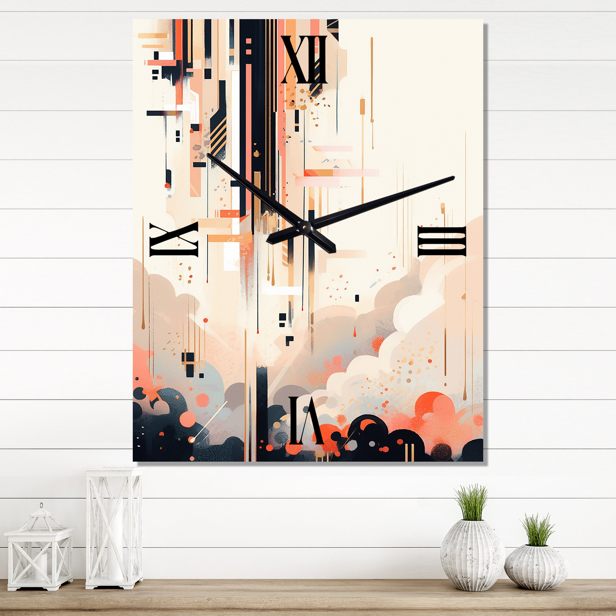 Ivy Bronx Peach Cream Multifaceted Whirls - Cubism Modern Wall Clock ...