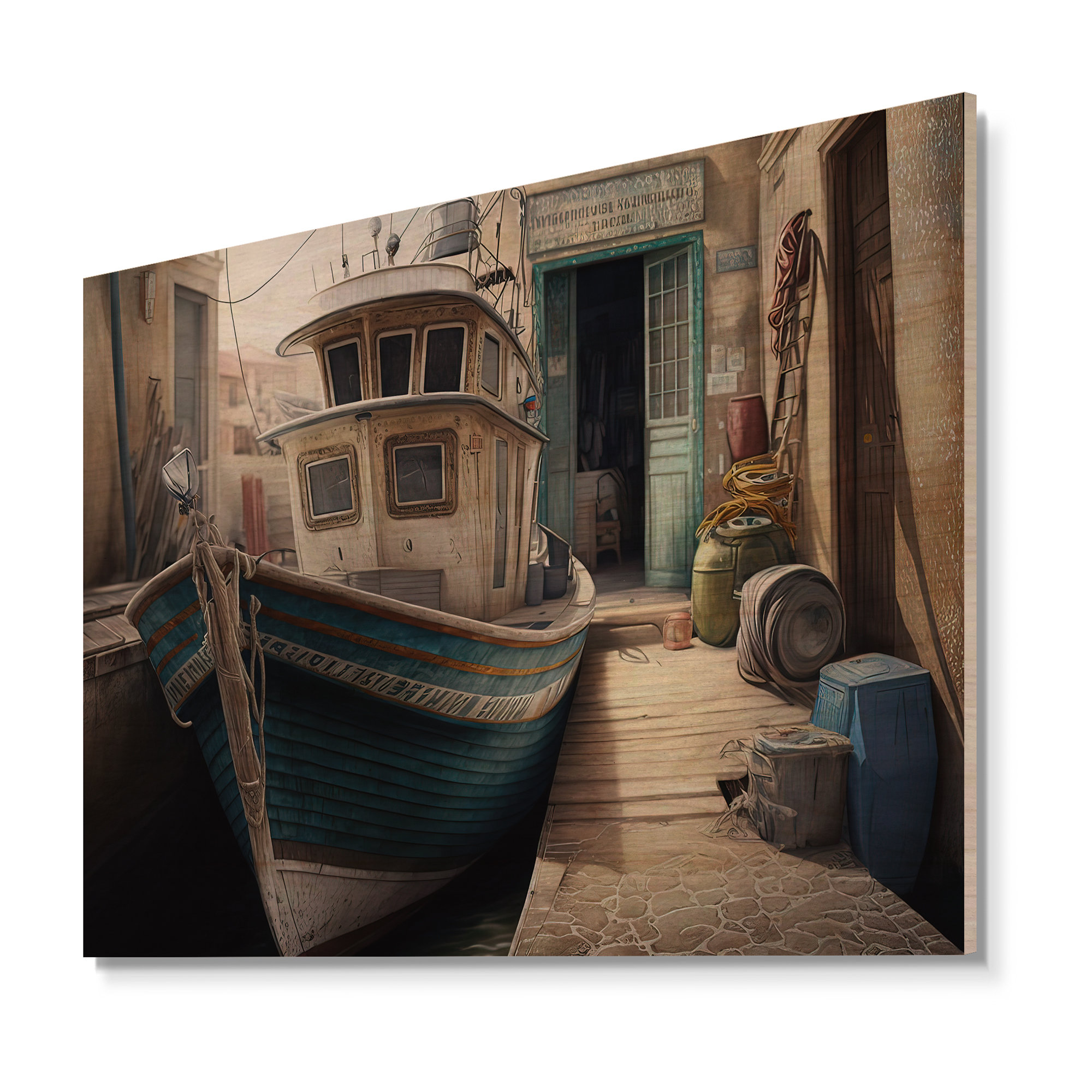 Bay Isle Home™ Rustic Port With A Fishing Boat VI - Traditional Wood ...