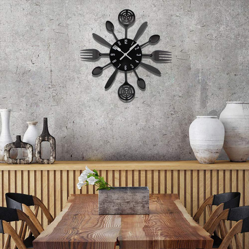 17 Stories Kitchen Cutlery Wall Clock with Forks and Spoons for Home ...