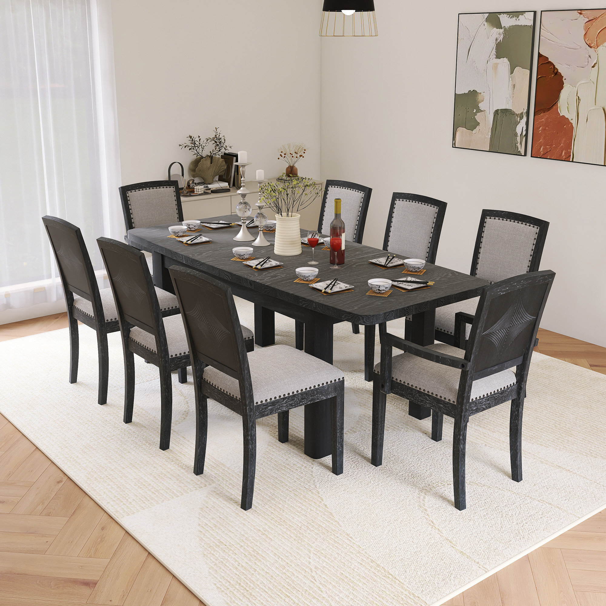 Red Barrel Studio® 84Inch Dining Table Set With 24Inch Removable Leaf ...
