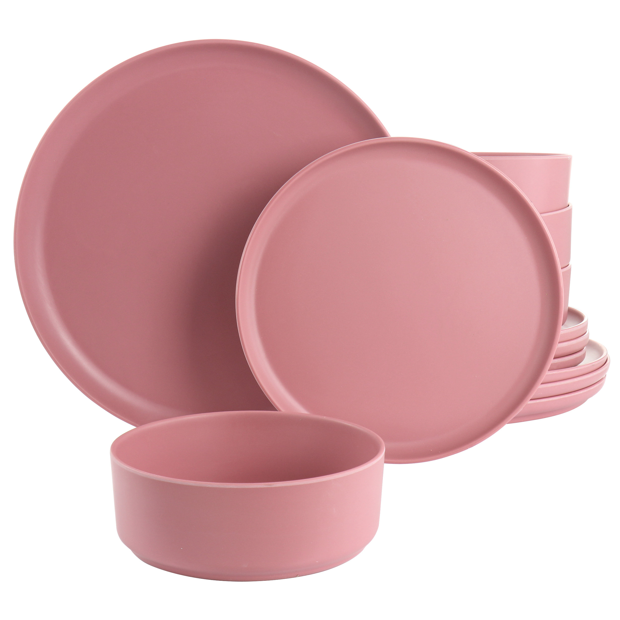 Gibson Home Canyon Crest 12 Piece Round Melamine Dinnerware Set In Pink ...
