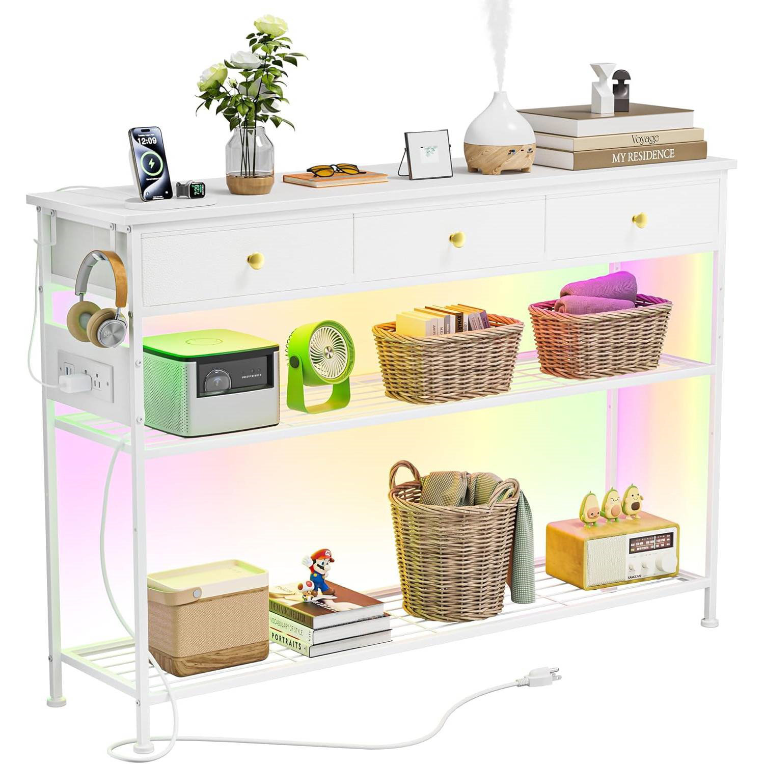 Ebern Designs Entryway Table with 3 Drawers, Led Sofa Tables for Living ...