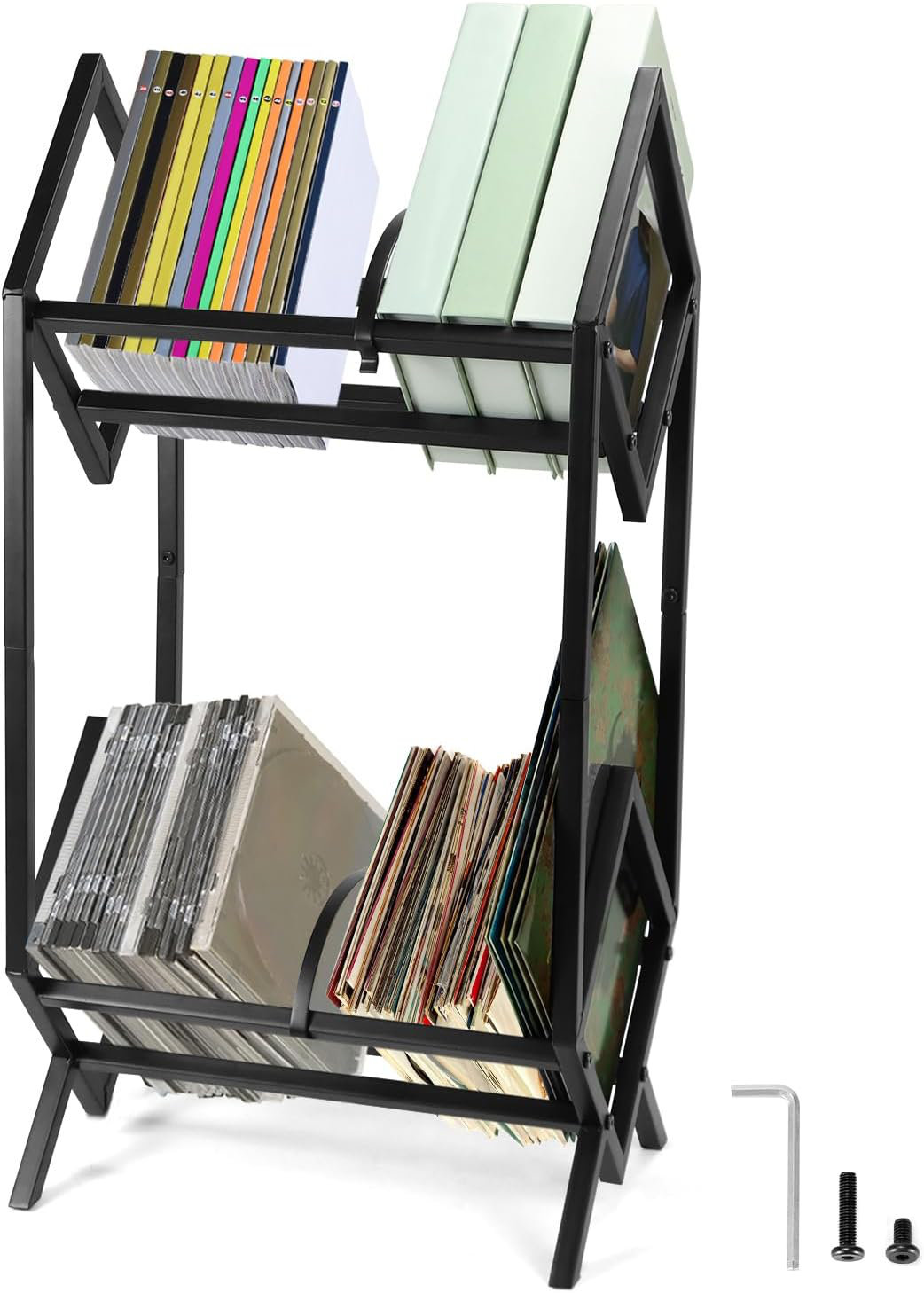 17 Stories Record Holder, Matte Black Metal Vinyl Storage Rack, Holds ...
