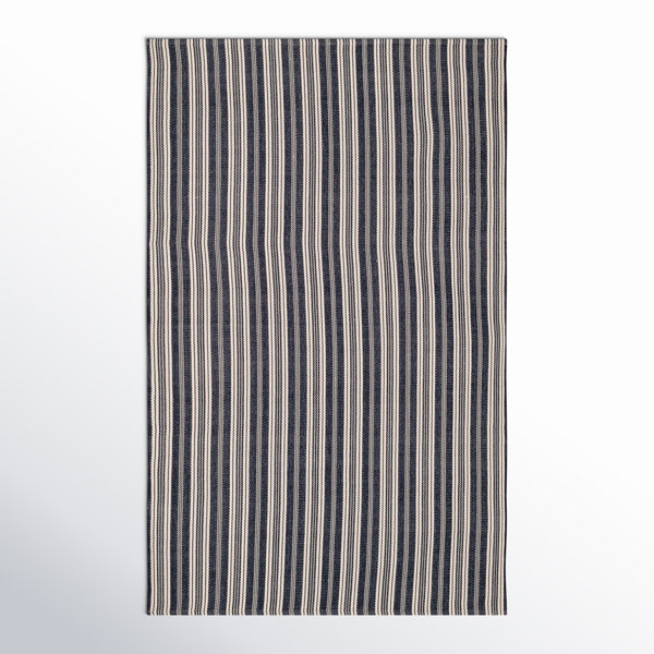 Riter Ticking Stripe Navy/Ivory Handwoven Indoor/Outdoor Rug | Birch Lane