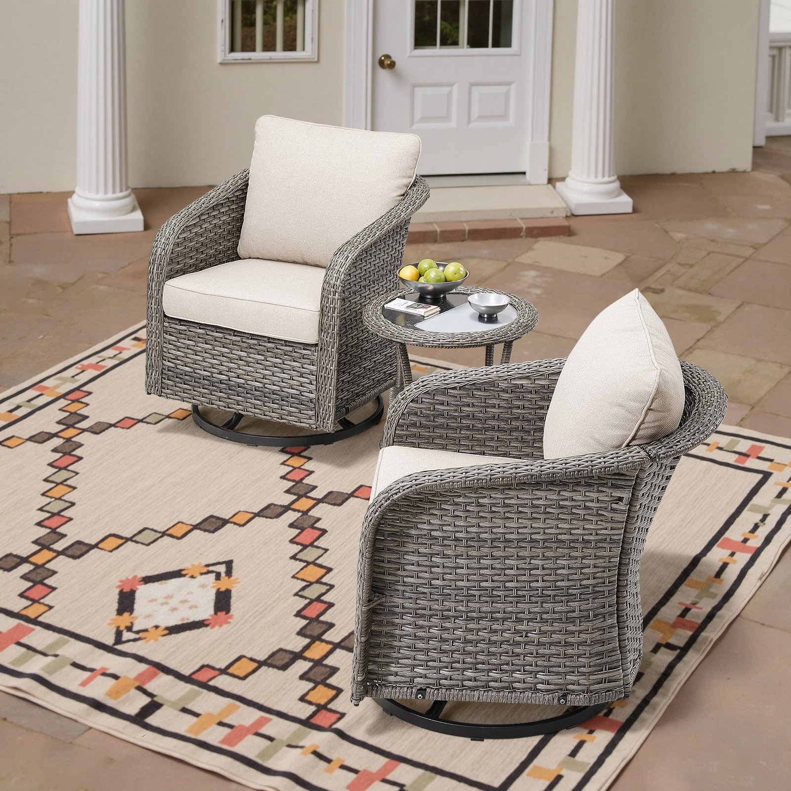 Winston Porter 3-Piece Wicker Swivel Glide Set With End Table For ...