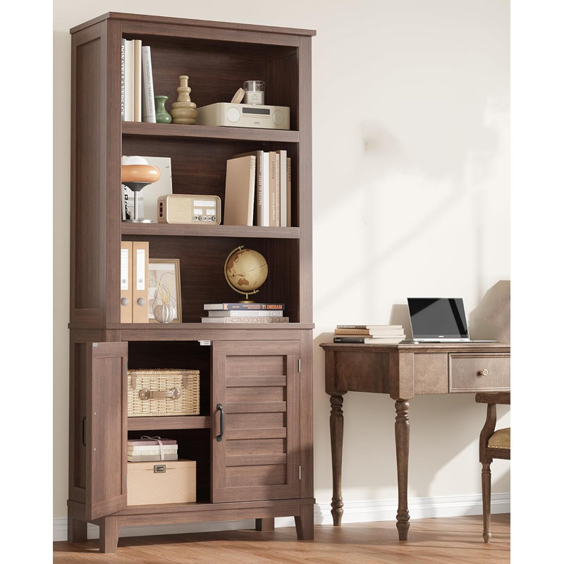Ophelia & Co. Bookcase With Door 5 Tier Storage Bookshelf Wooden ...