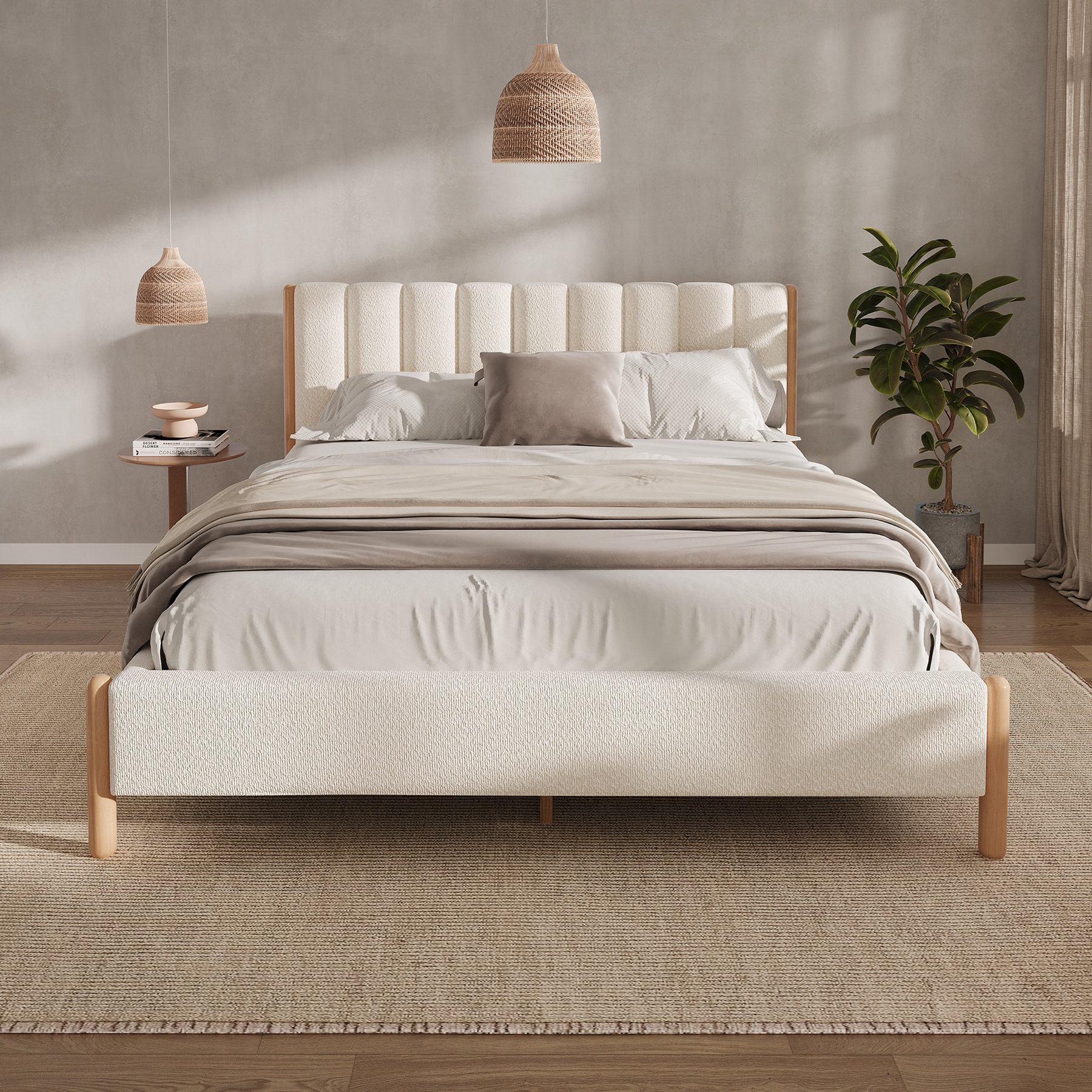 Latitude Run® Bed Frame with Boucle Upholstered Thick Headboard | Wayfair