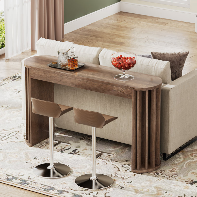 Ebern Designs Count Height Dining Table, 59" Gray Wooden Bar Table For ...