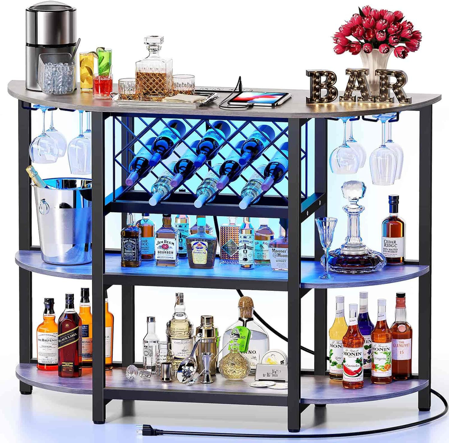 17 Stories Bar Table Cabinet, Home Mini Bar Cabinet for Liquor, Metal ...